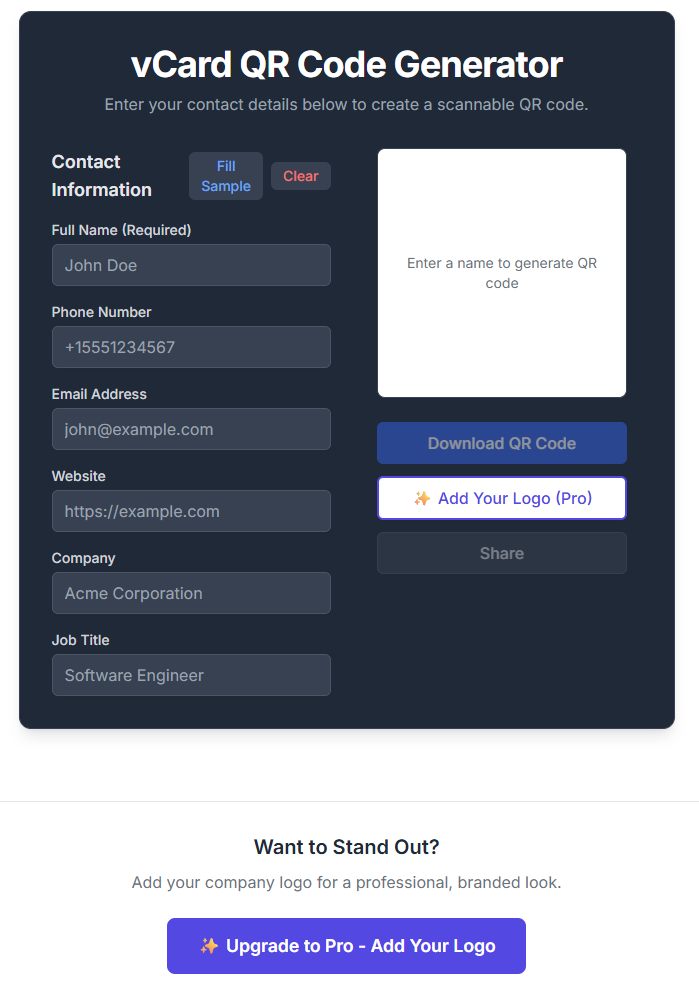 vCard QR Code Generator — HUNT0